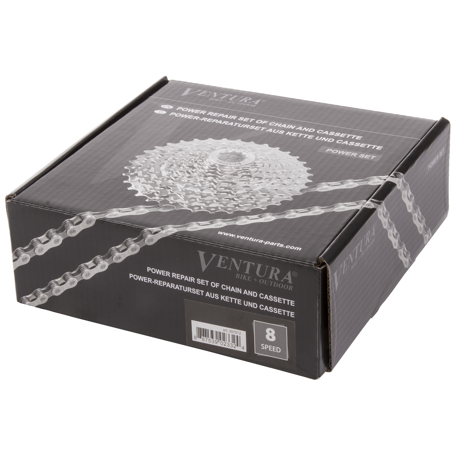 VENTURA Power 8 speed Set aus Kette und Kassette | Messingschlager
